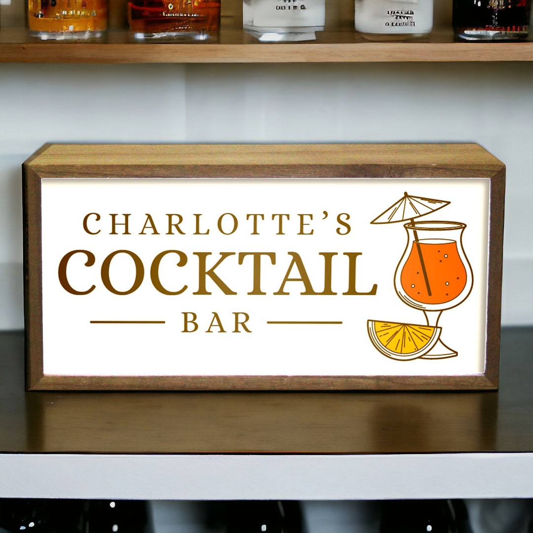 Personalised Light Box Home Cocktail Bar | Custom Text Illuminated LED ...