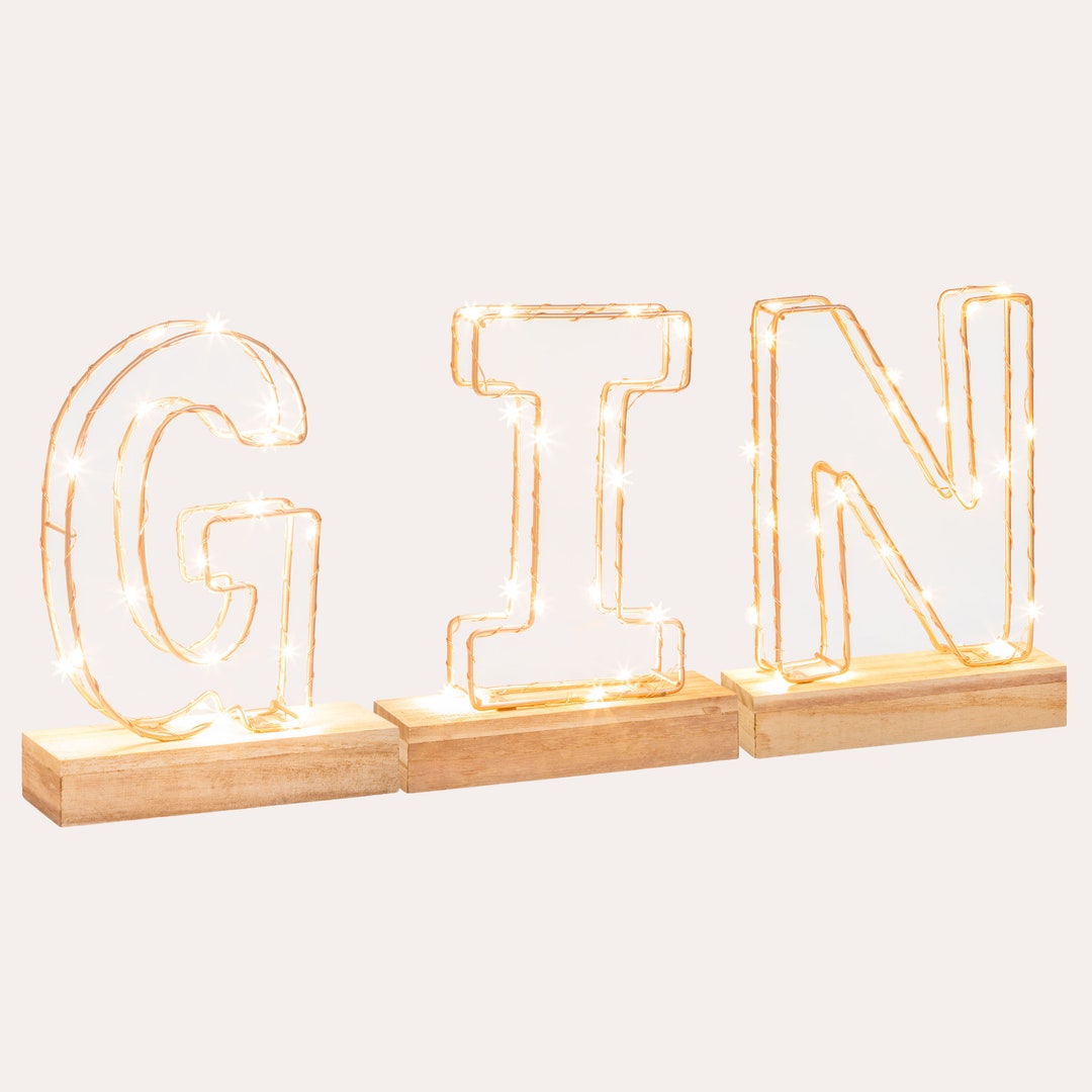 Light up GIN Sign Wire Frame Copper Letter Lights Rose Gold ...