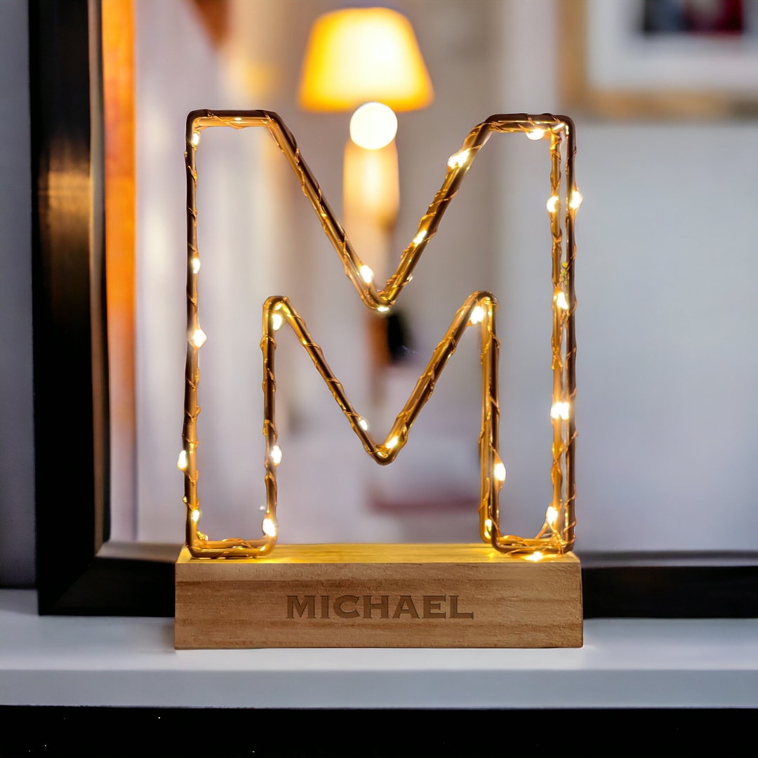 Personalised Light up Letter Light M | Custom Name Copper Light up ...