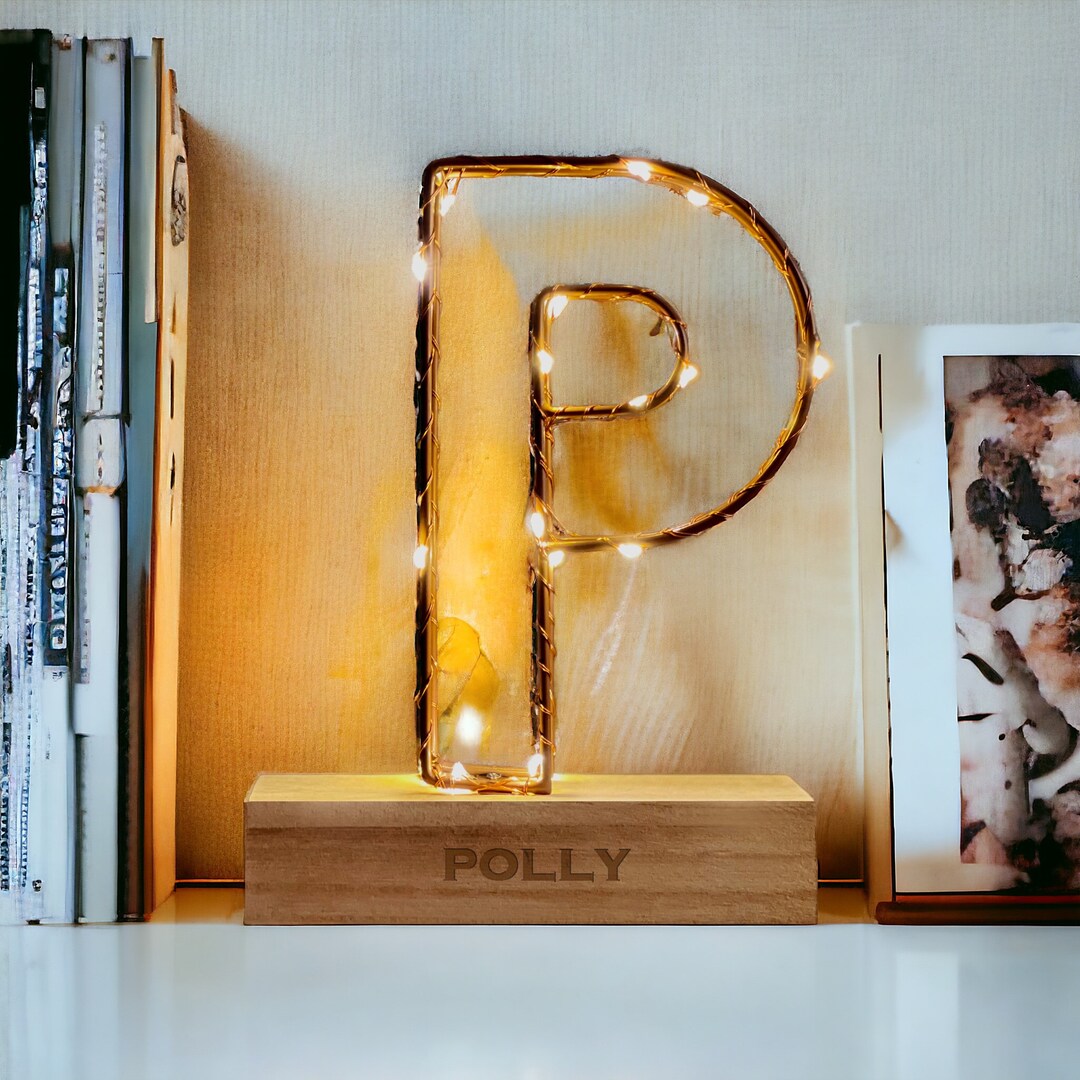 Personalised Light up Letter Light P | Custom Name Copper Light up ...