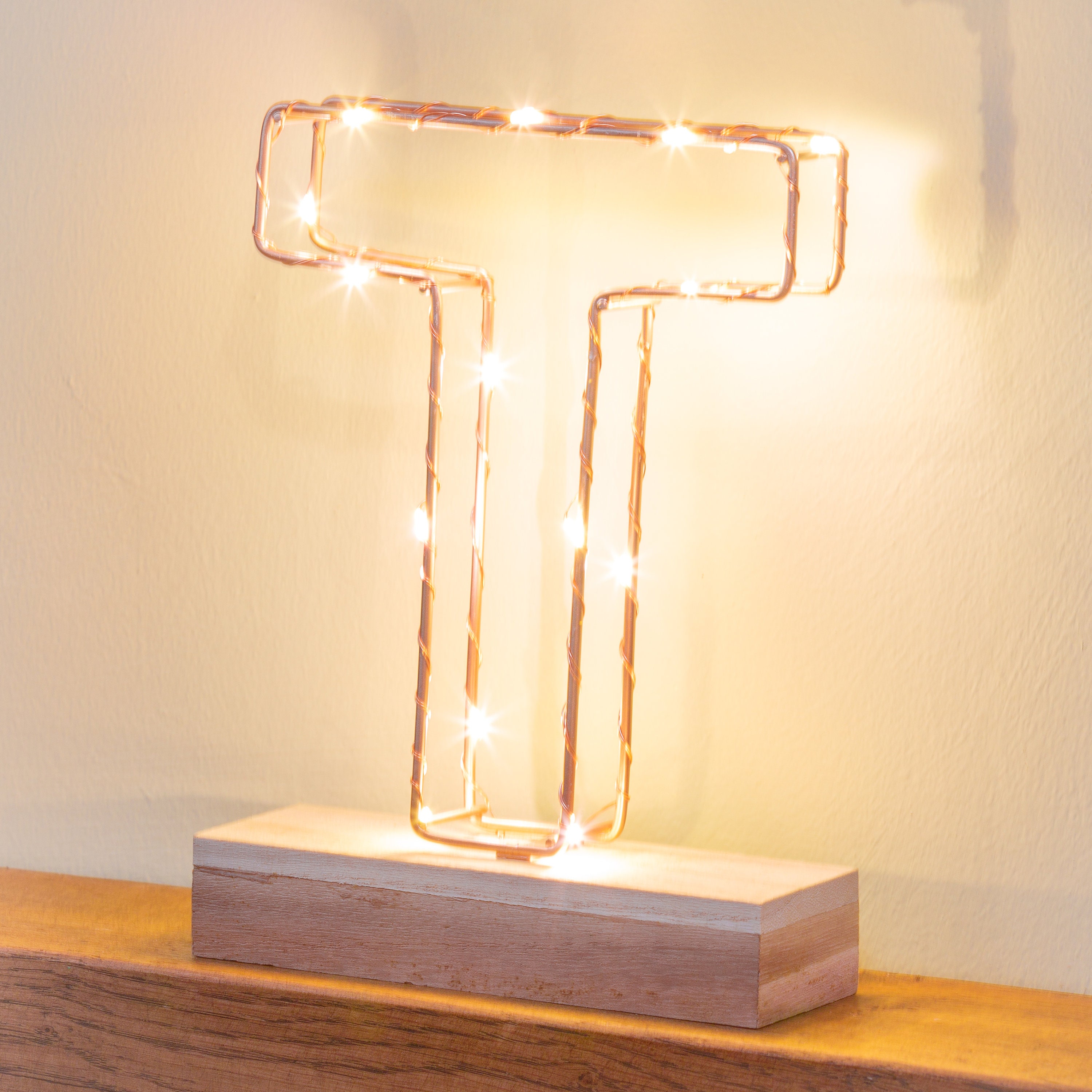 Light up Letter T Custom Name Copper Light up Letter T - Etsy