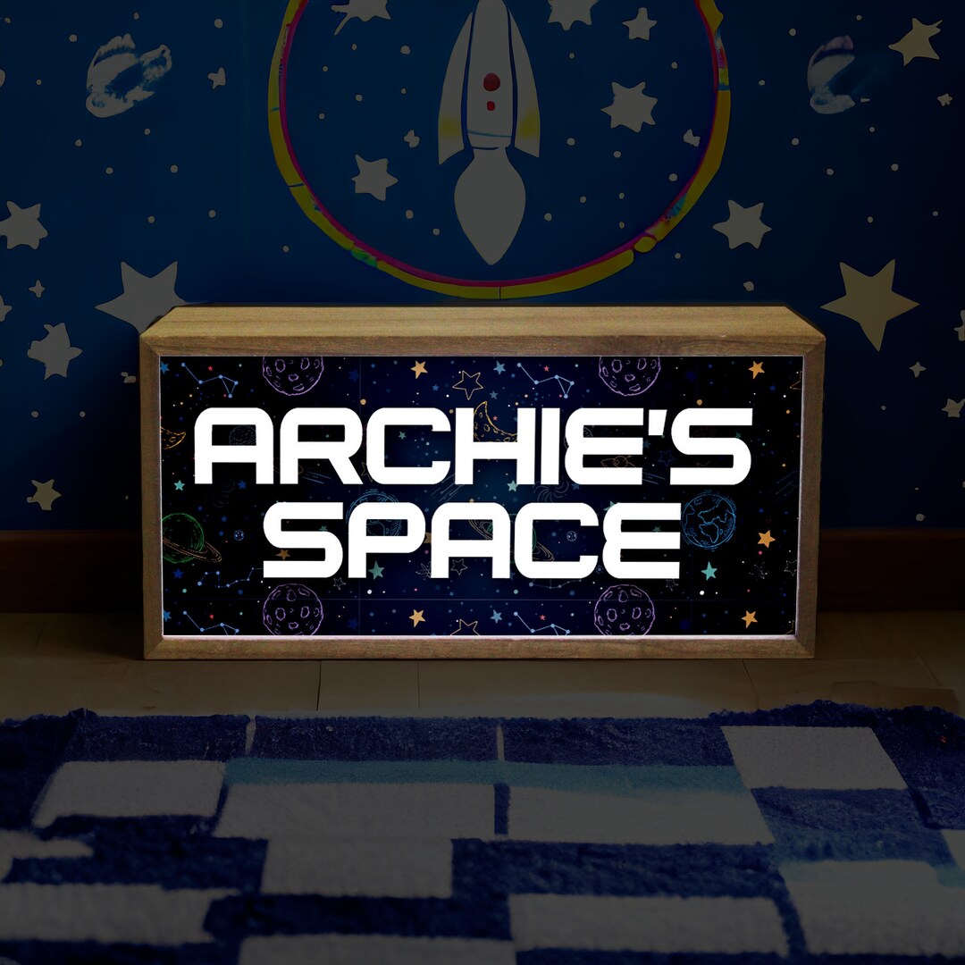 Personalised Light Box Boys Room Space Custom Text Illuminated LED Sign ...