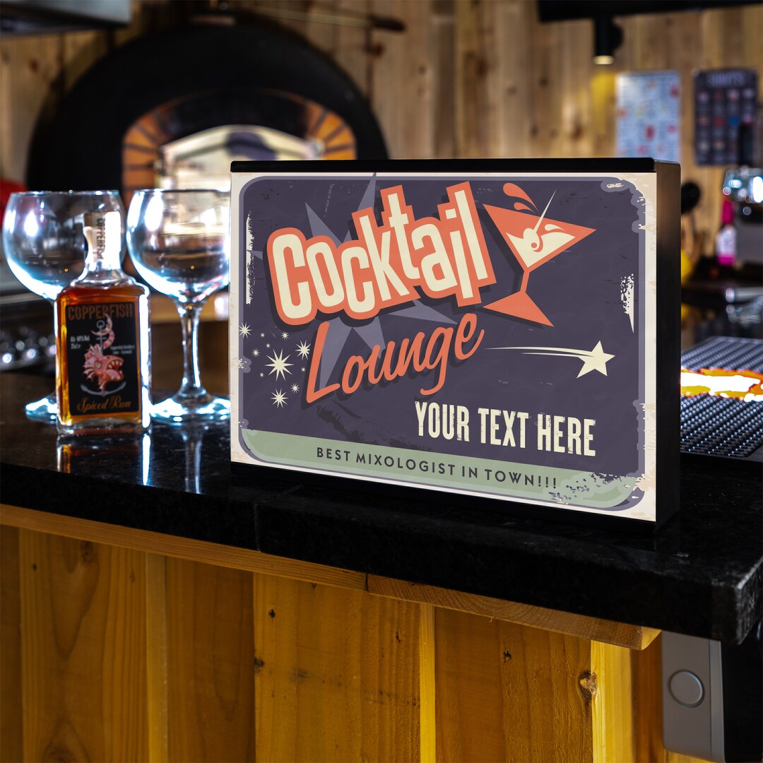 Personalised Light Box Room Sign XL Cocktail | A4 Landscape Battery or ...