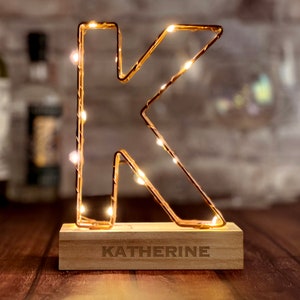 Personalised Light up Letter Light K | Custom Name Copper Light up ...