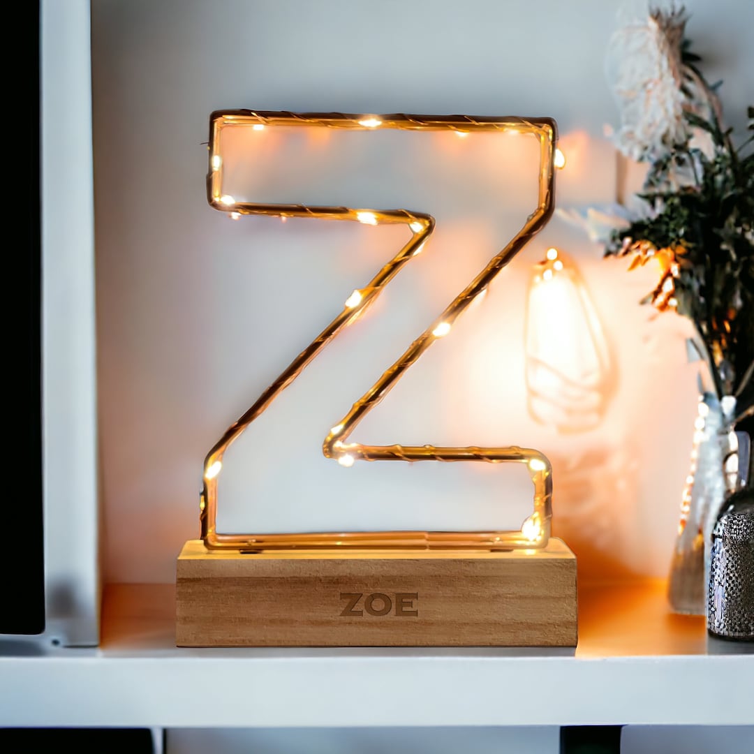 Personalised Light up Letter Light Z | Custom Name Copper Light up ...
