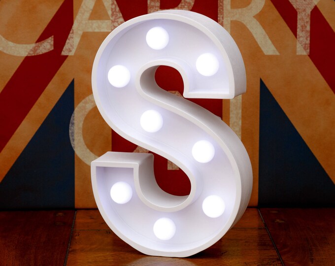 Light up Letters S Marquee Letters LED Bedside Lamp White Wooden Letter ...