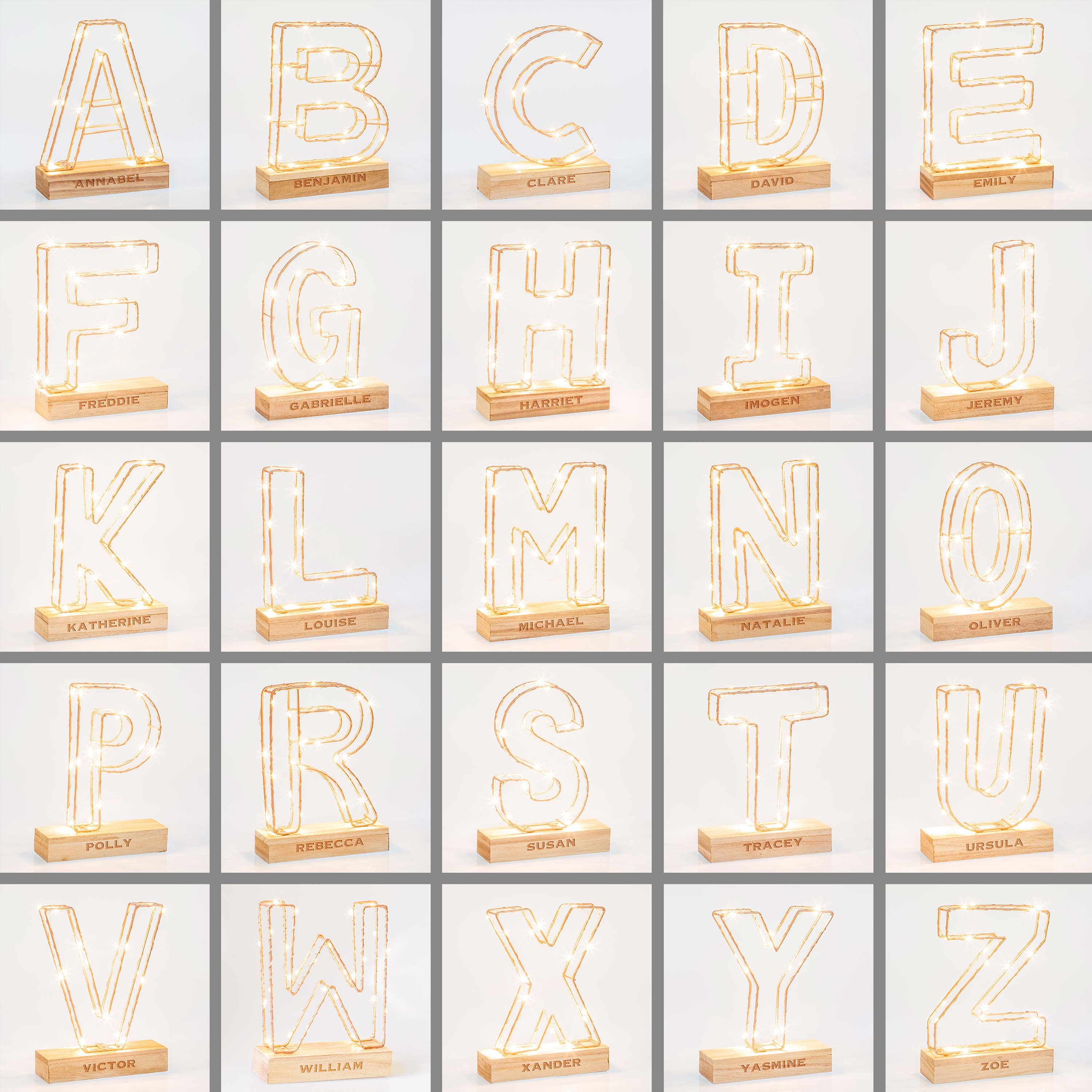Personalised Light up Letter Light U | Custom Name Copper Light up ...
