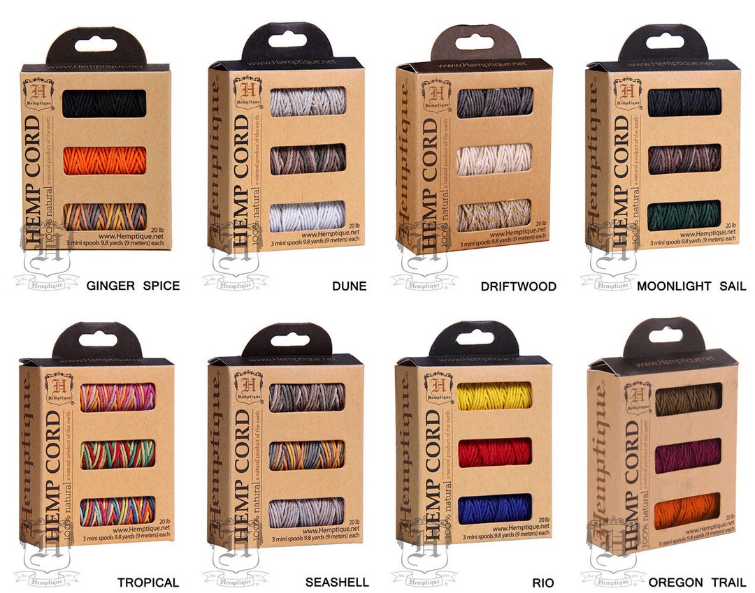 3 Mini Spool Set - 1MM Hemptique Polished Hemp Cord Twine Macrame ...