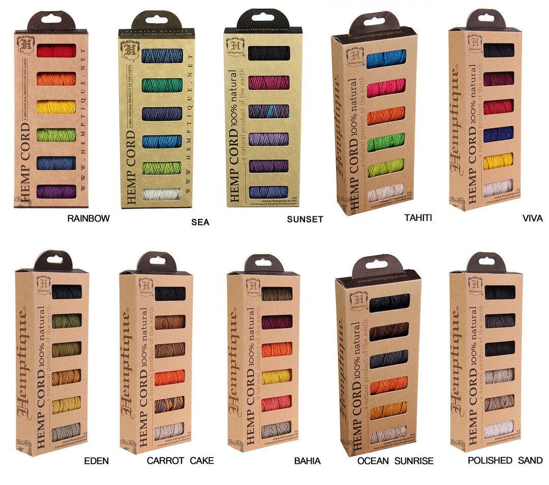 6 Mini Spool Set - 1MM Hemptique Polished Hemp Cord Twine Macrame ...