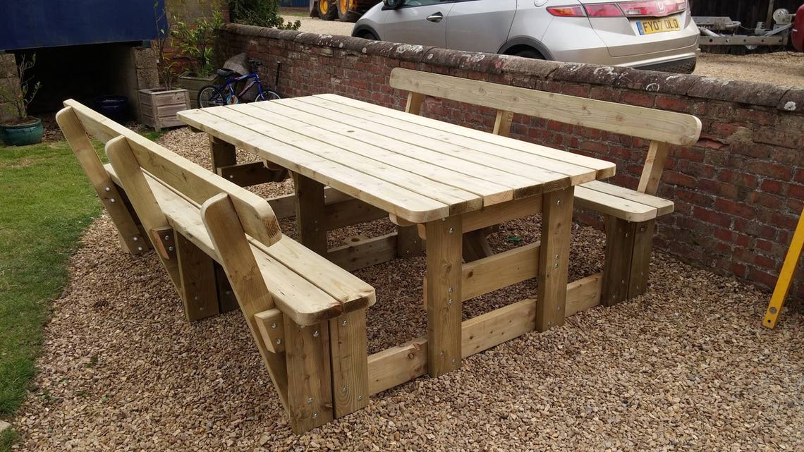 Garden Picnic Table / Bench Set With Back Rests various - Etsy UK