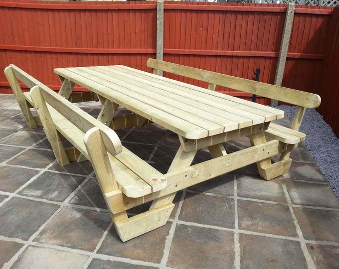Traditional Pub Style Garden Picnic Table/bench Set With Back Rests ...