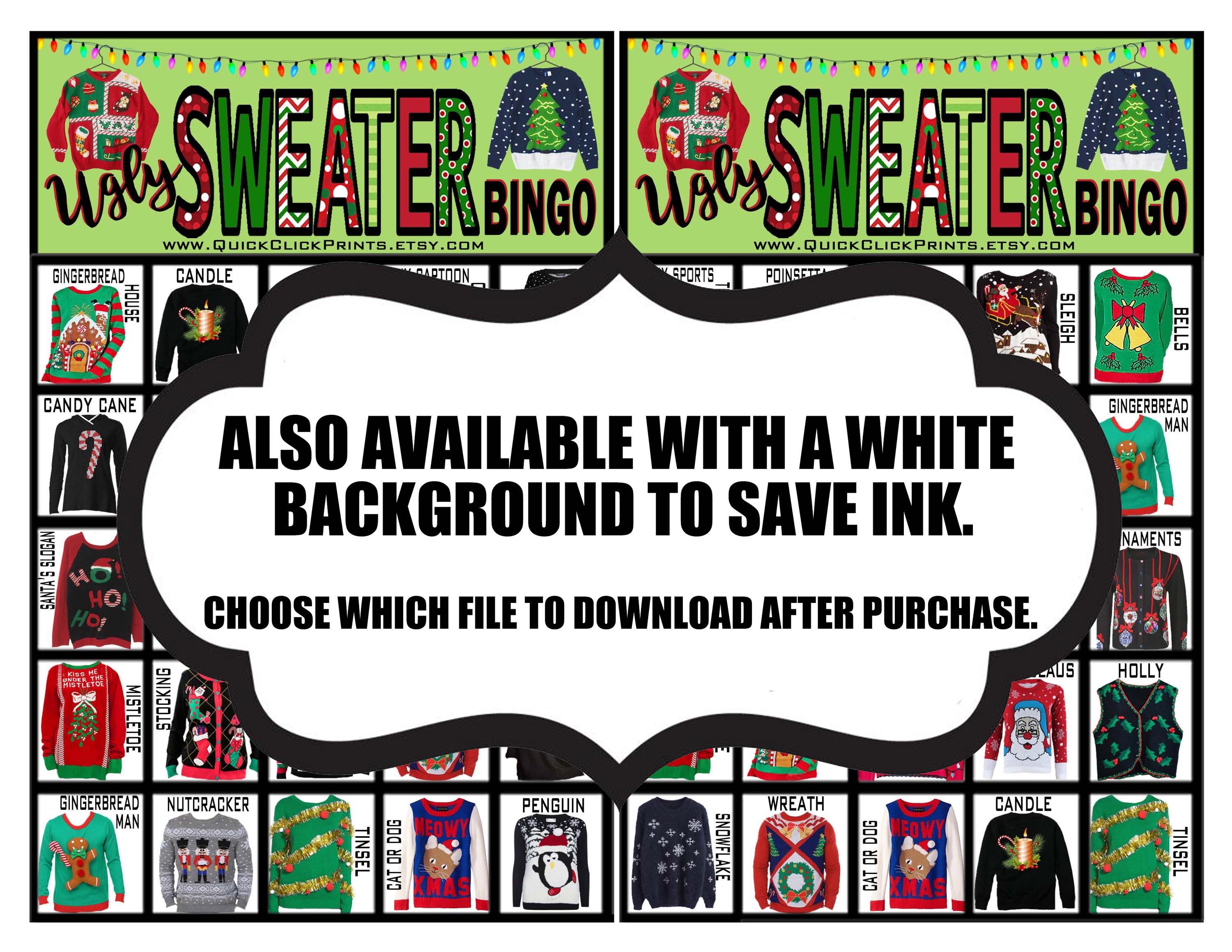 Ugly Sweater Bingo 30 Cards Christmas Party Game Christmas Drinking ...