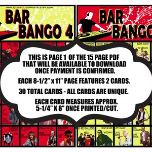 Bar Bango 4 30 Cards Playlist Bingo Music Bingo Drinking Game Printable ...