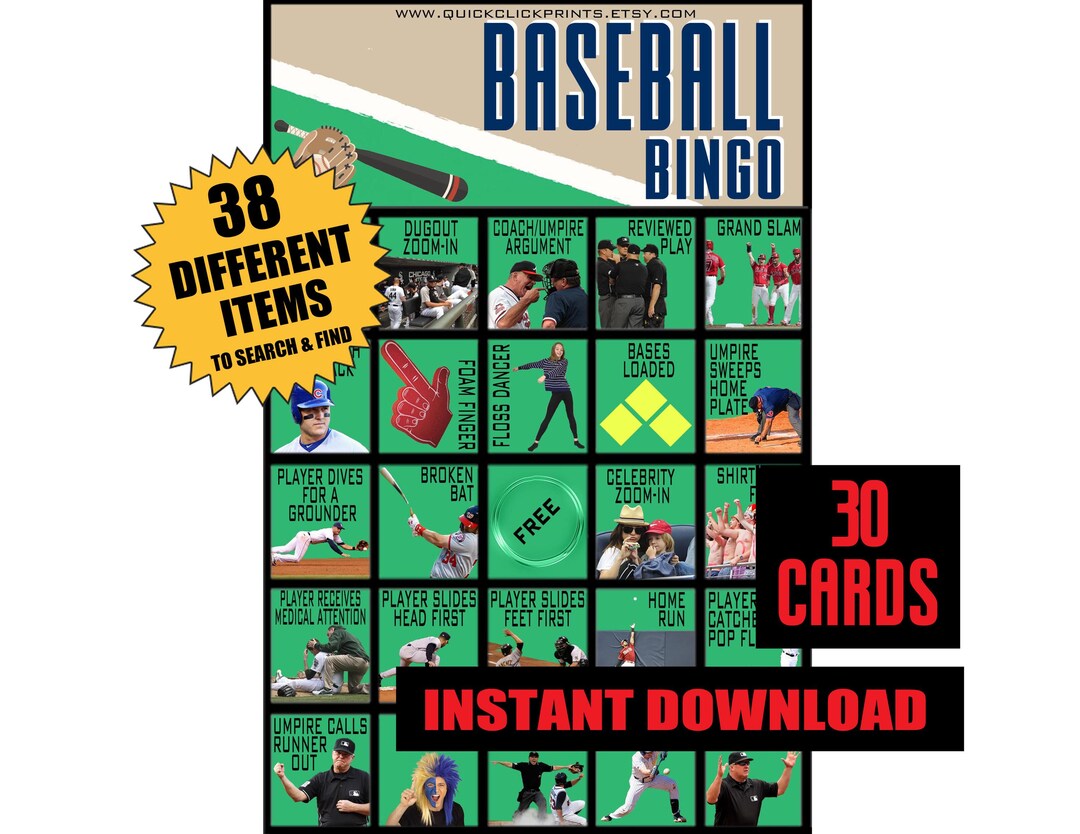 Baseball Bingo Game: 30 Printable Cards (digital Download) - Etsy