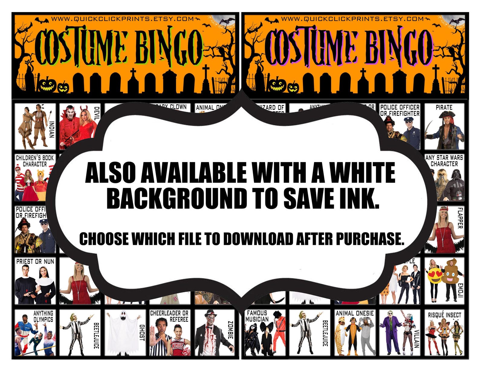 Costume Bingo - 30 Cards - Halloween Costume Party Games - Halloween ...