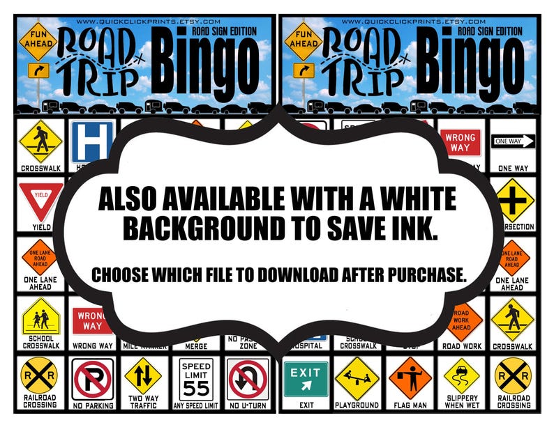 Road Sign Road Trip Bingo - 20 Cards- Travel Bingo -travel Game -car ...