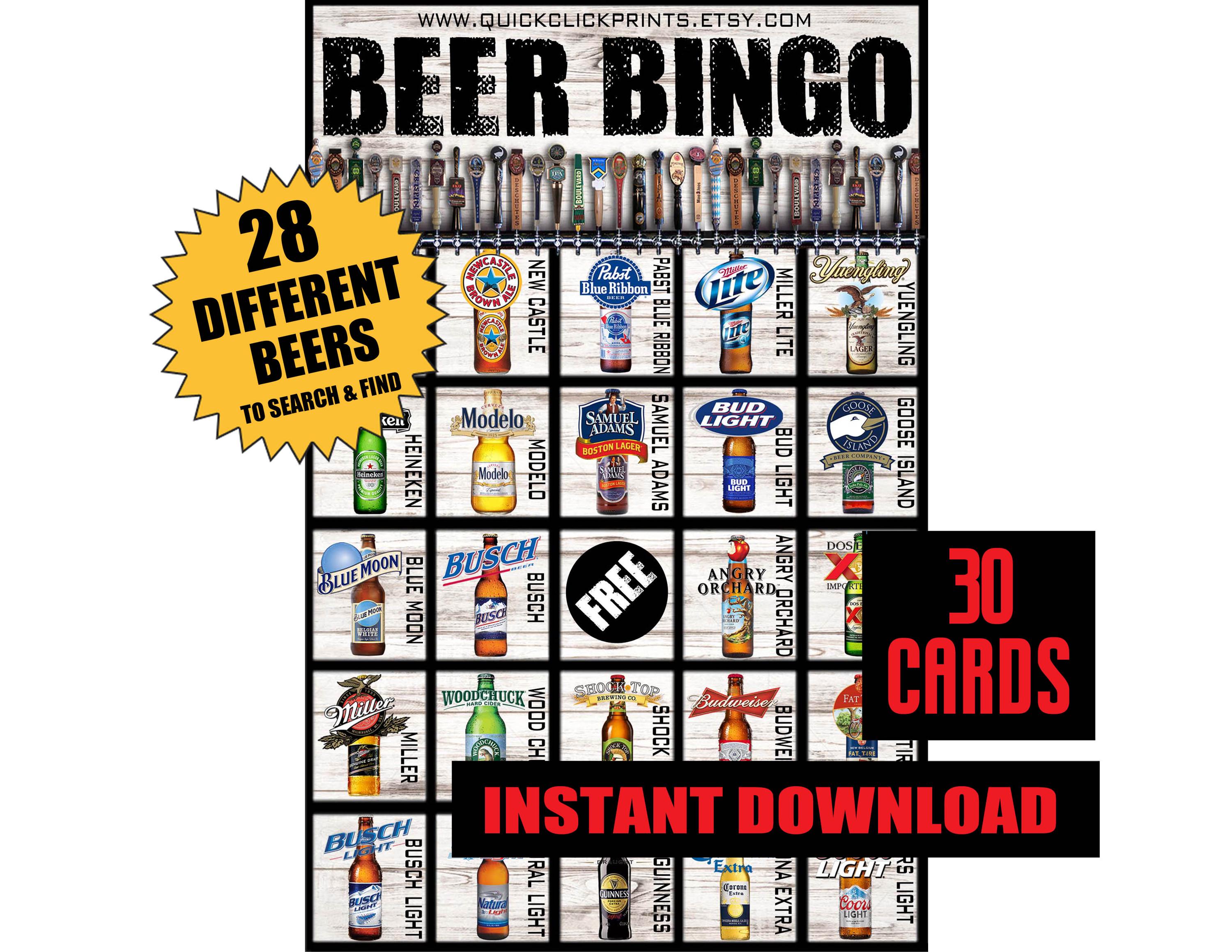 Beer Bingo -30 Cards - Happy Hour -pub Crawl -beer -cocktail -people ...