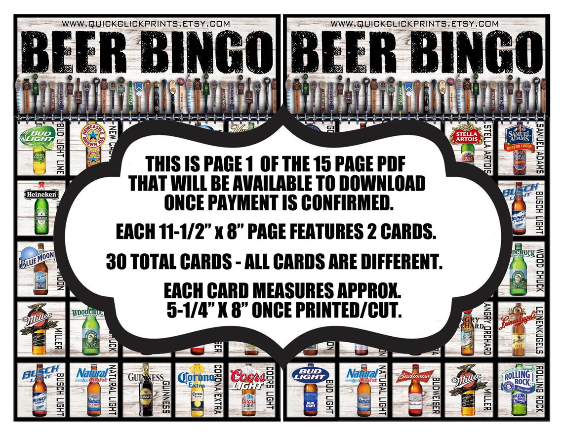 Beer Bingo 30 Cards Happy Hour pub Crawl beer cocktail people Watching ...