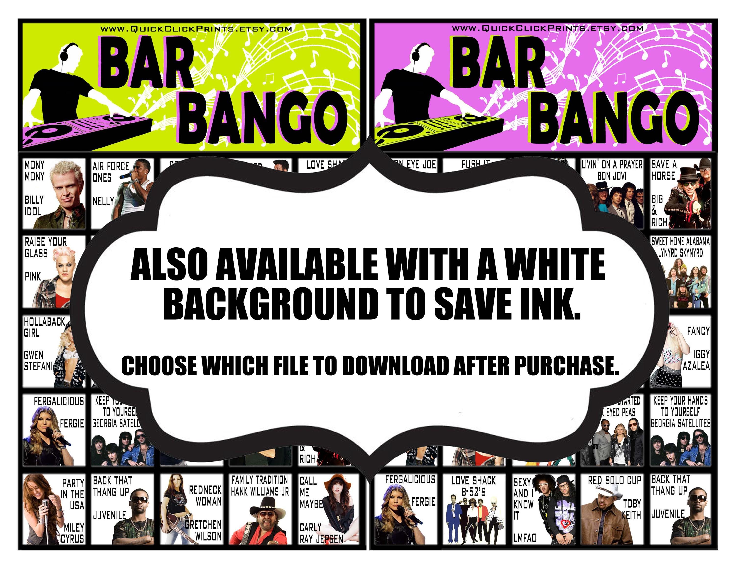 Bar Bango - 30 Cards - Playlist Bingo- Music Bingo - Drinking Game ...