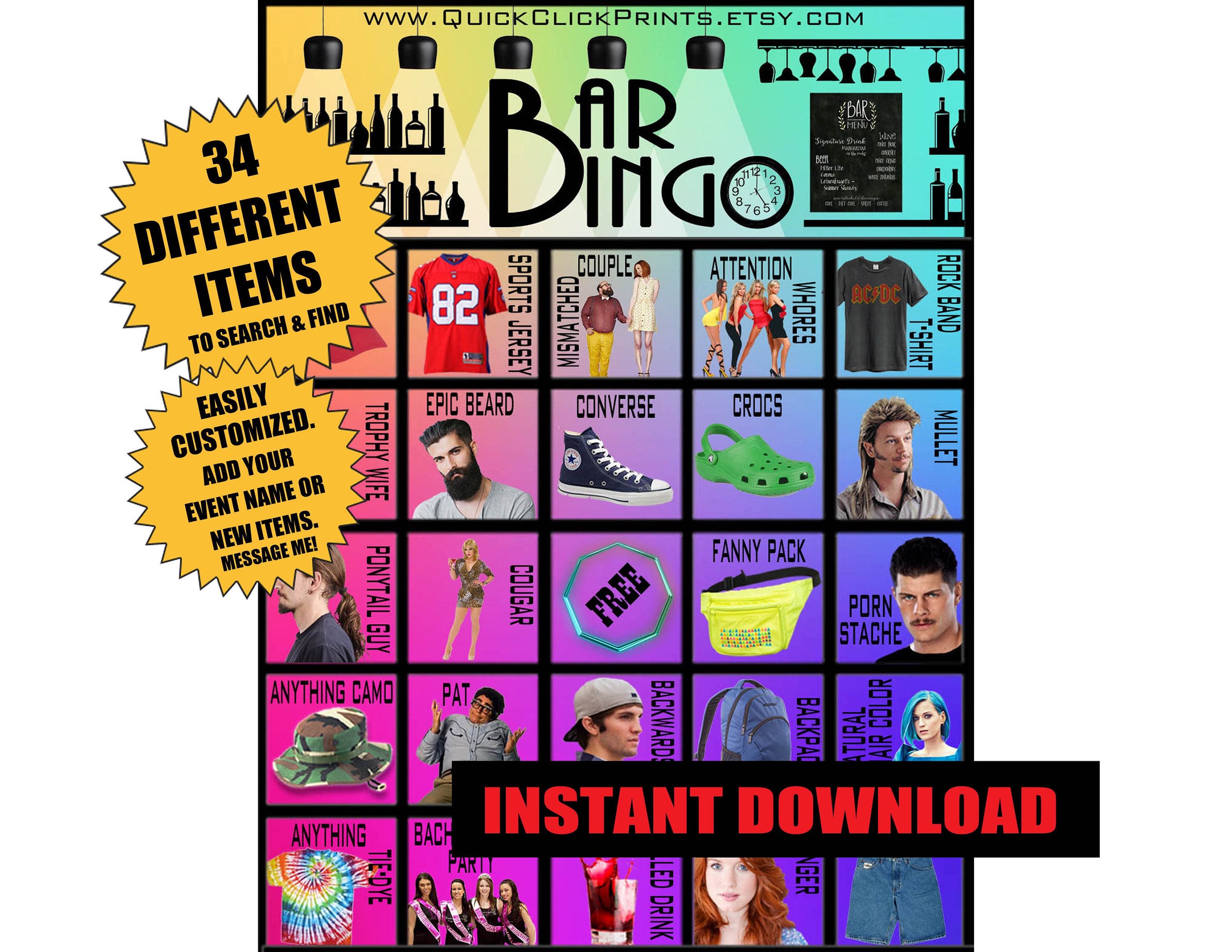 Bar Bingo 28 Cards pub Crawl Bingo people Watching/drinking | Etsy UK