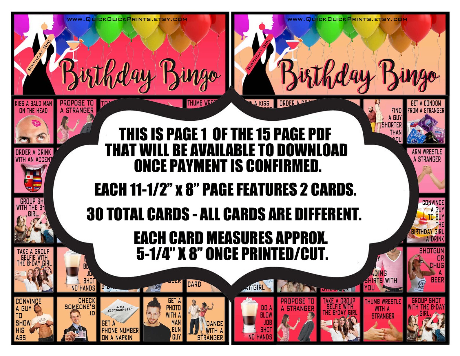Birthday Bingo 30 Cards birthday Dares Birthday Party - Etsy