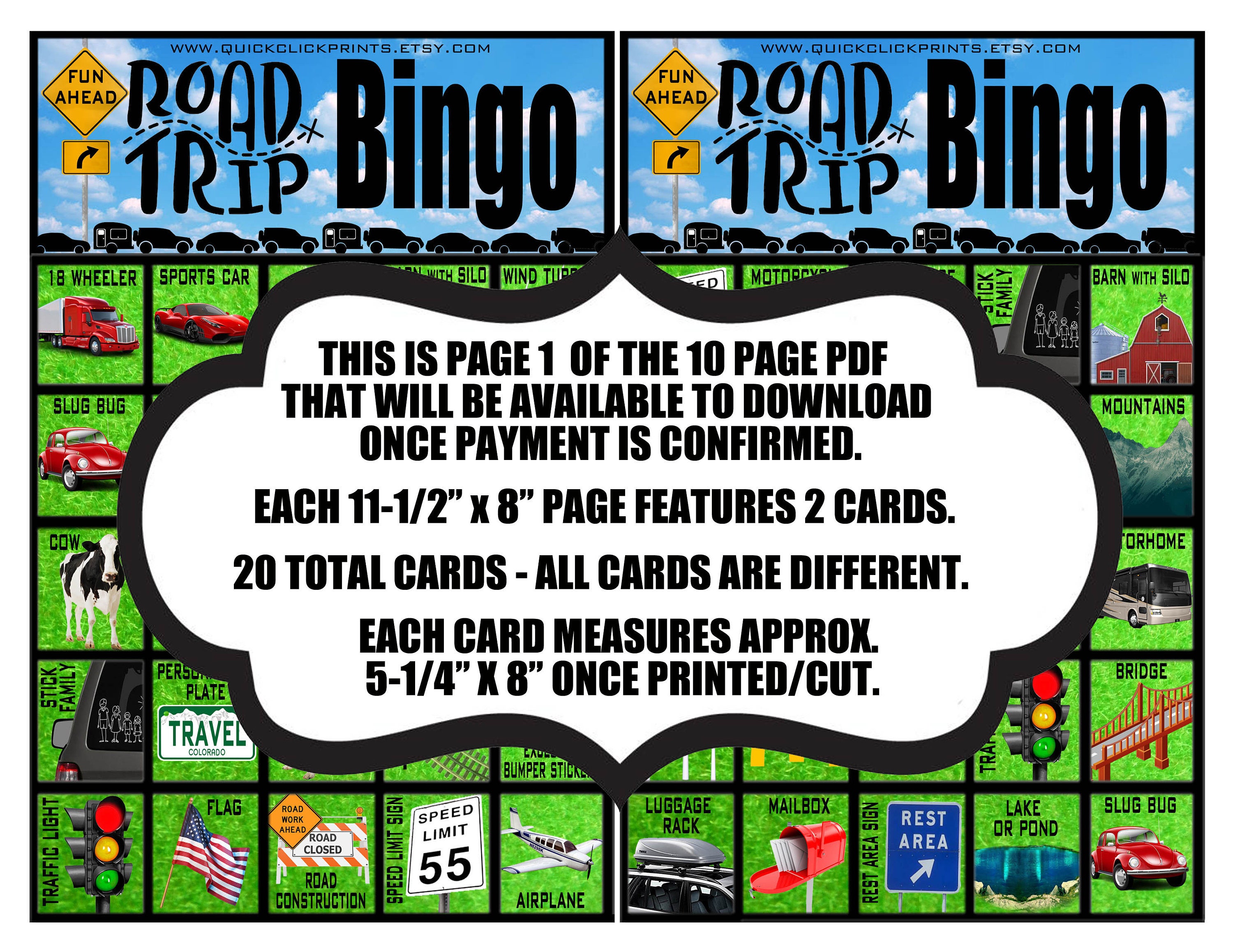 Road Trip Bingo 20 Cards Travel Bingo travel Game car Games road Trip ...