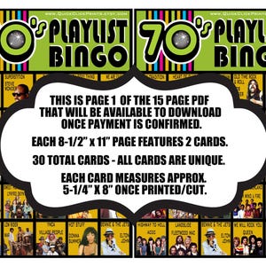 70s Music Bingo: 30 Printable Cards, Dance Party Game (instant Download ...