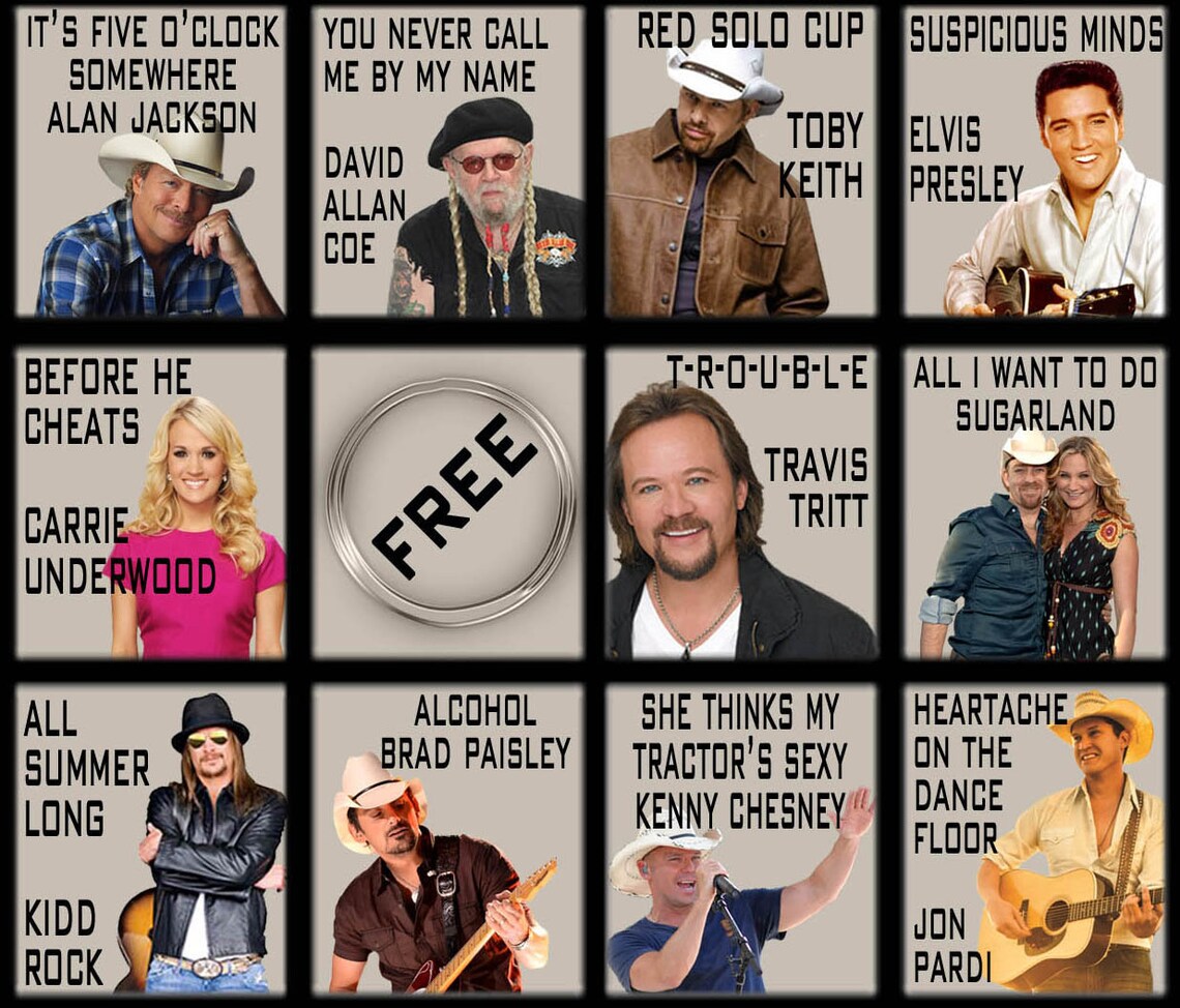 Country Music Playlist Bingo 30 Cards Playlist Bingo Music Bingo
