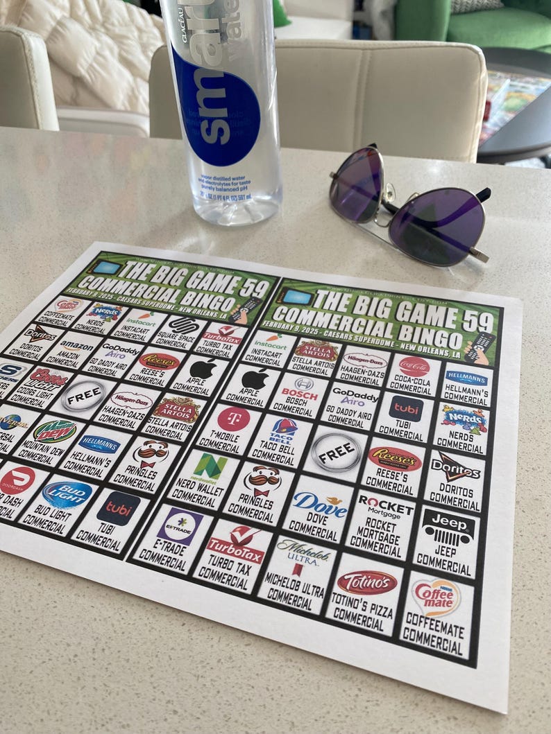 The Big Game 59 Commercial Bingo - 30 Cards - Football Party Game ...