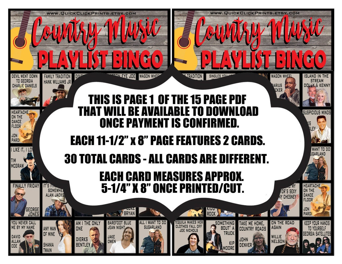 country-music-playlist-bingo-30-cards-playlist-bingo-etsy