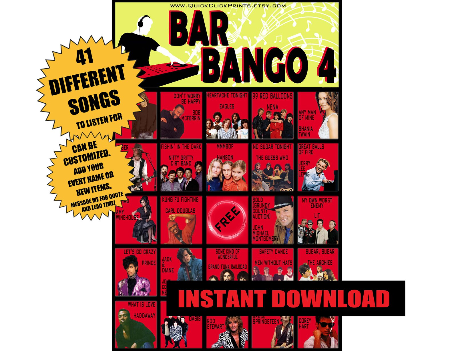 Bar Bango 4 30 Cards Playlist Bingo Music Bingo Drinking Game Printable ...