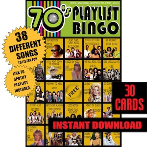 70s Music Bingo: 30 Printable Cards, Dance Party Game (instant Download ...