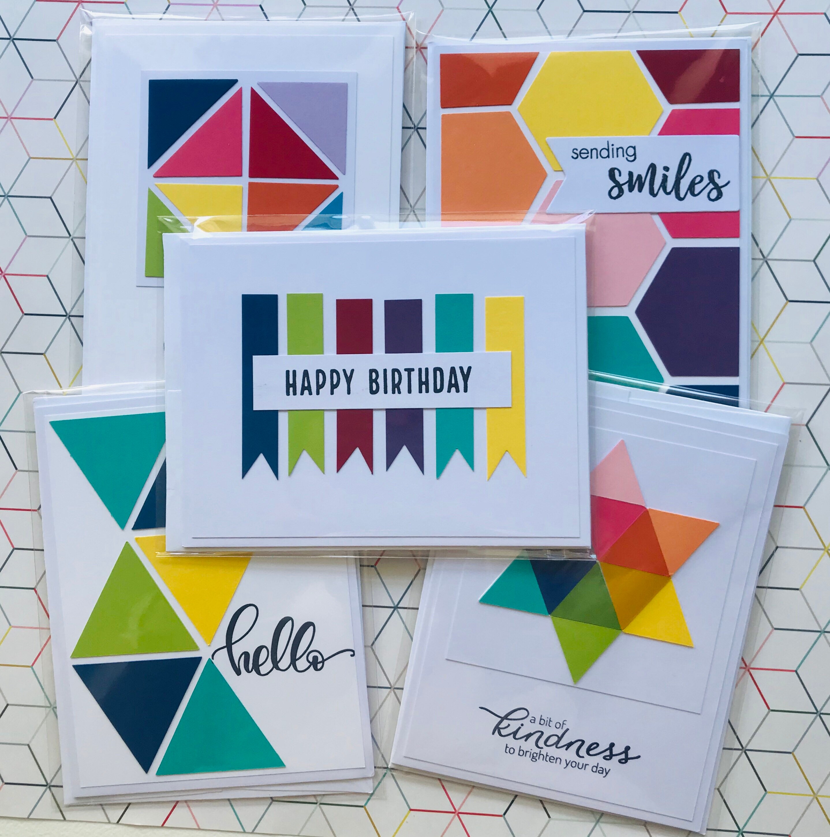 Colorful Handmade Cards Set of 5 - Etsy