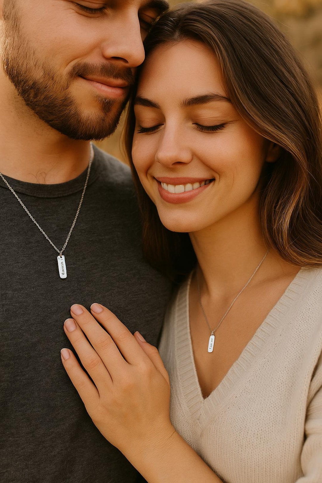 Personalized Couple Necklace Set: Engraved Stainless Steel Matching ...