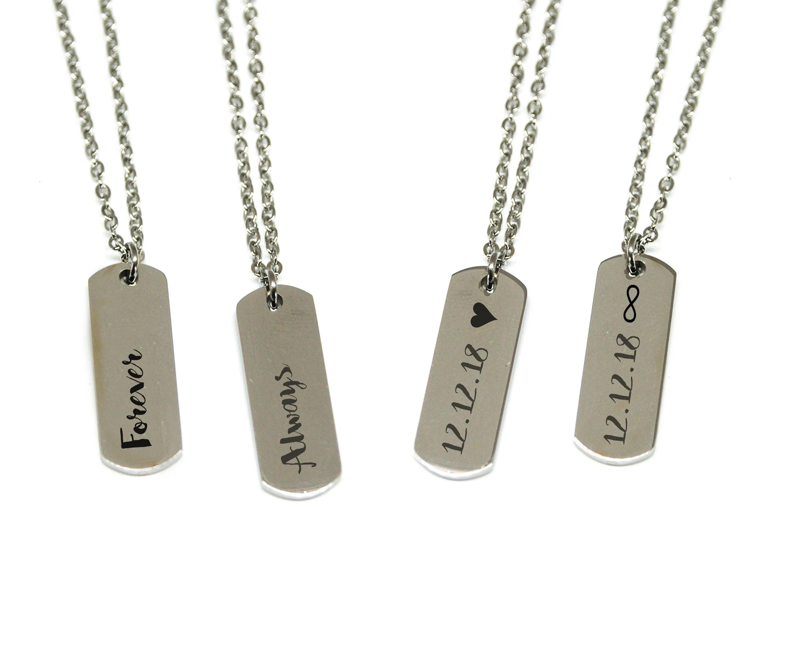 Personalized Couple Necklace Set: Engraved Stainless Steel Matching ...