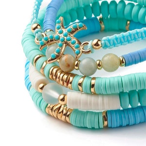 Beach Bracelet, Stretch Bracelet, Stack of 5 Bracelets, Beaded Boho ...