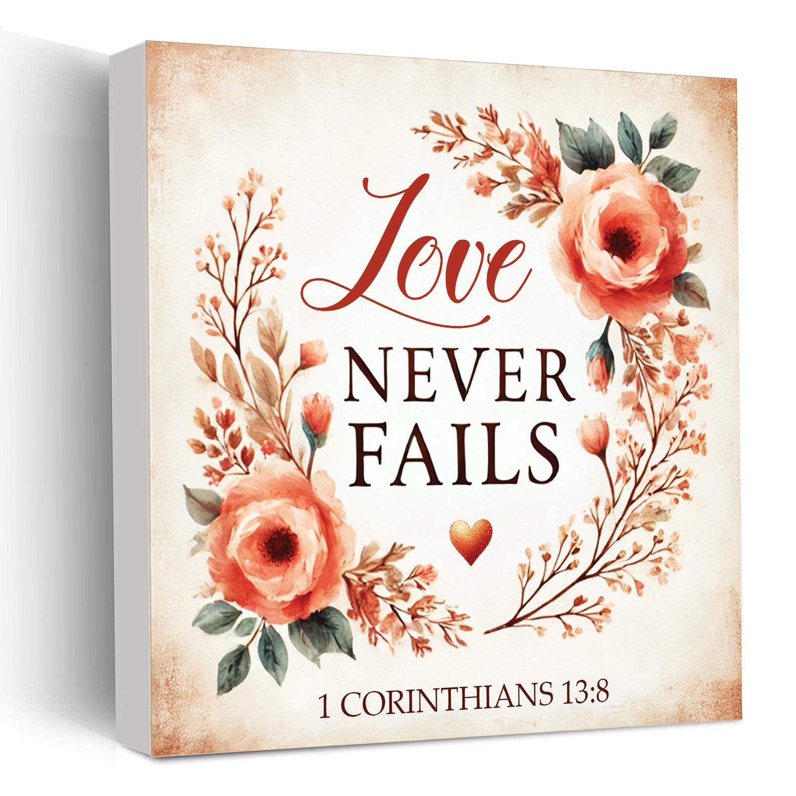 Love Never Fails Wooden Sign, 1 Corinthians 13 Scripture Shelf Decor ...