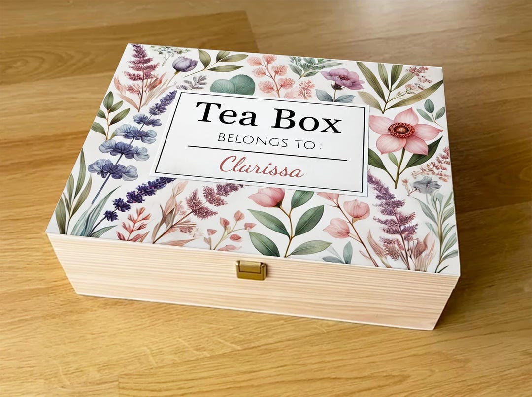 Personalized Floral Tea Box: Wooden Tea Organizer With Dividers - Etsy