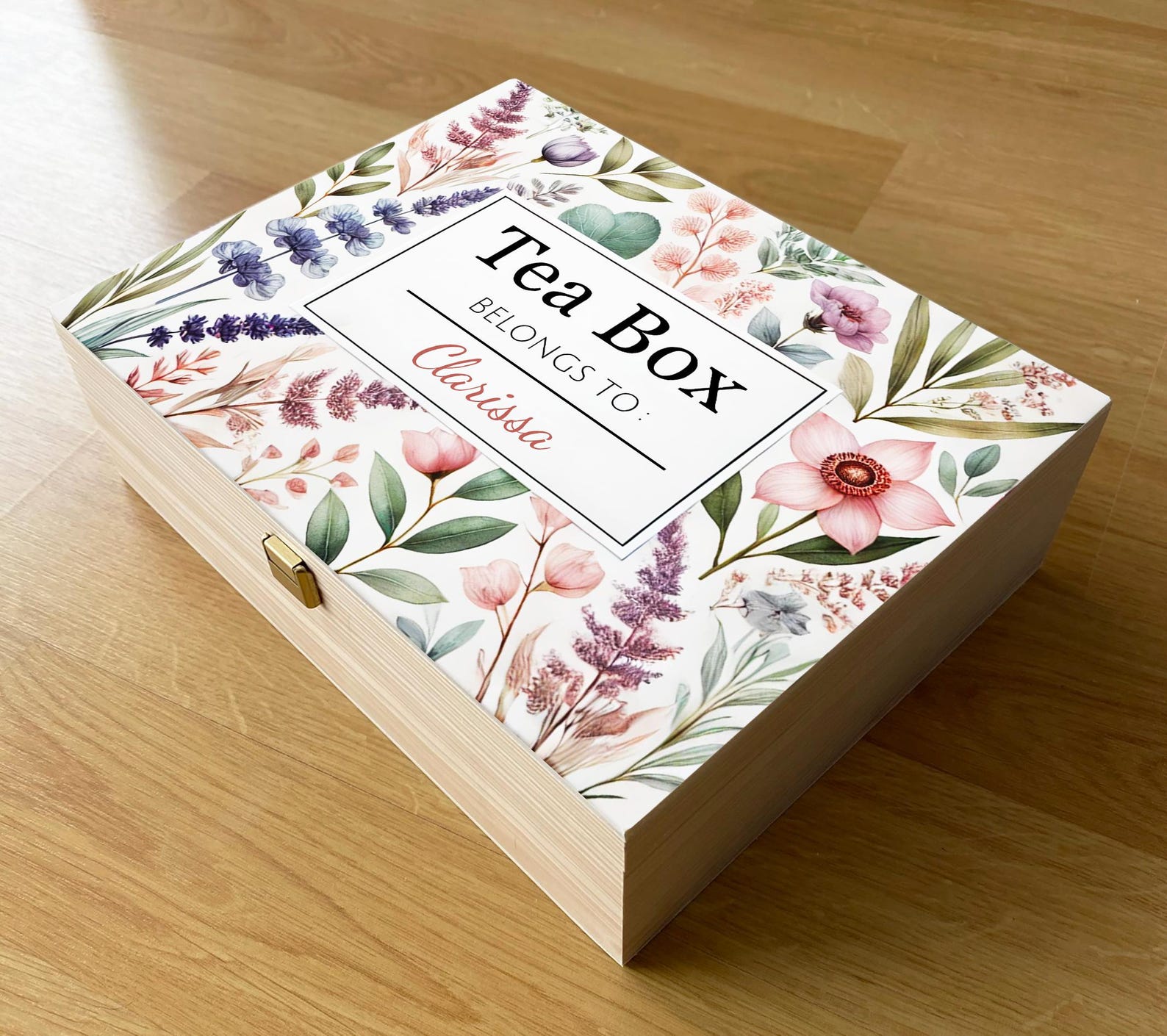 Personalized Floral Tea Box: Wooden Tea Organizer With Dividers - Etsy