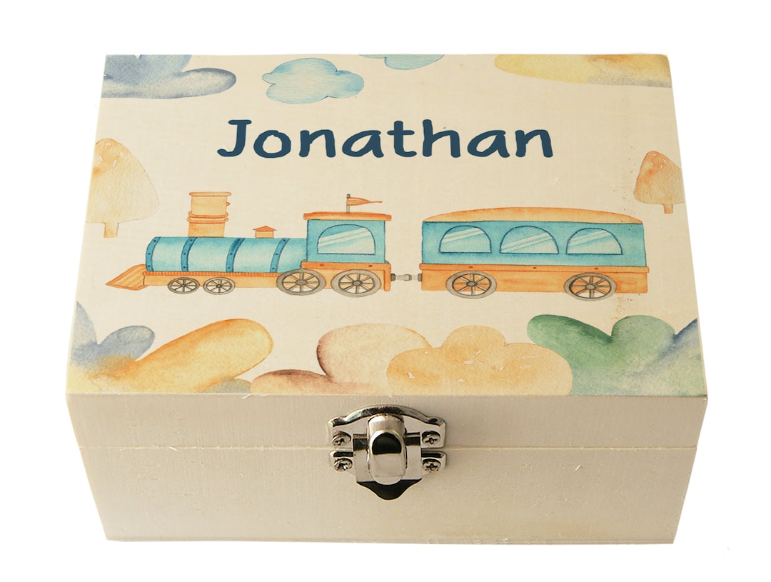 Boy Gifts Personalized Wooden Keepsake Box Train Theme Boy Birthday ...