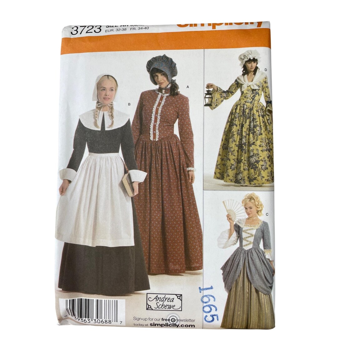 Simplicity 3723 Historical Costume Pattern Size 6-12 Pilgrim Colonial ...