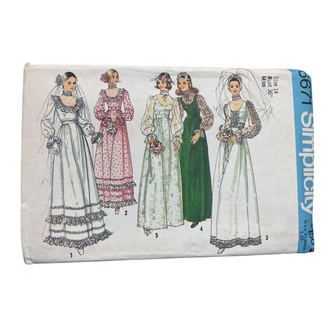 70s Simplicity 6671 Sewing Pattern Size 14 Misses Wedding Bridesmaid ...