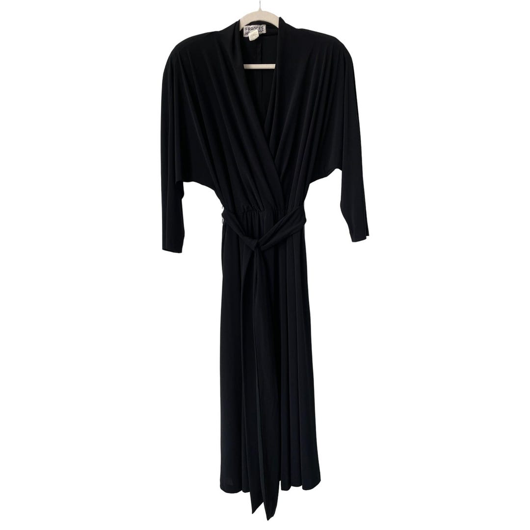 Vintage 70s Frances Henaghan Faux Wrap Belted Maxi Dress Size 12 Black ...