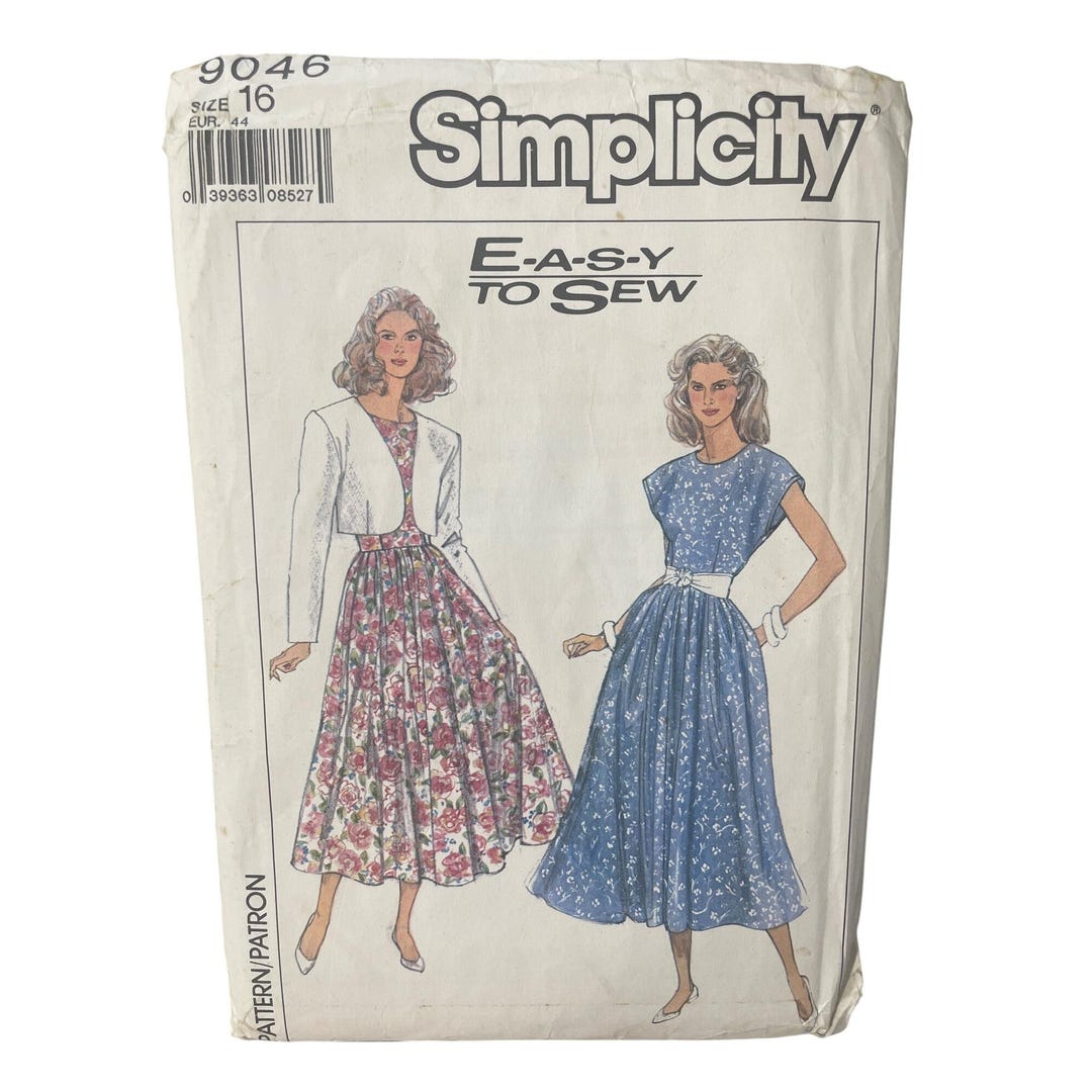 90s Simplicity 9046 Easy to Sew Sewing Pattern Size 16 Dress Bolero ...
