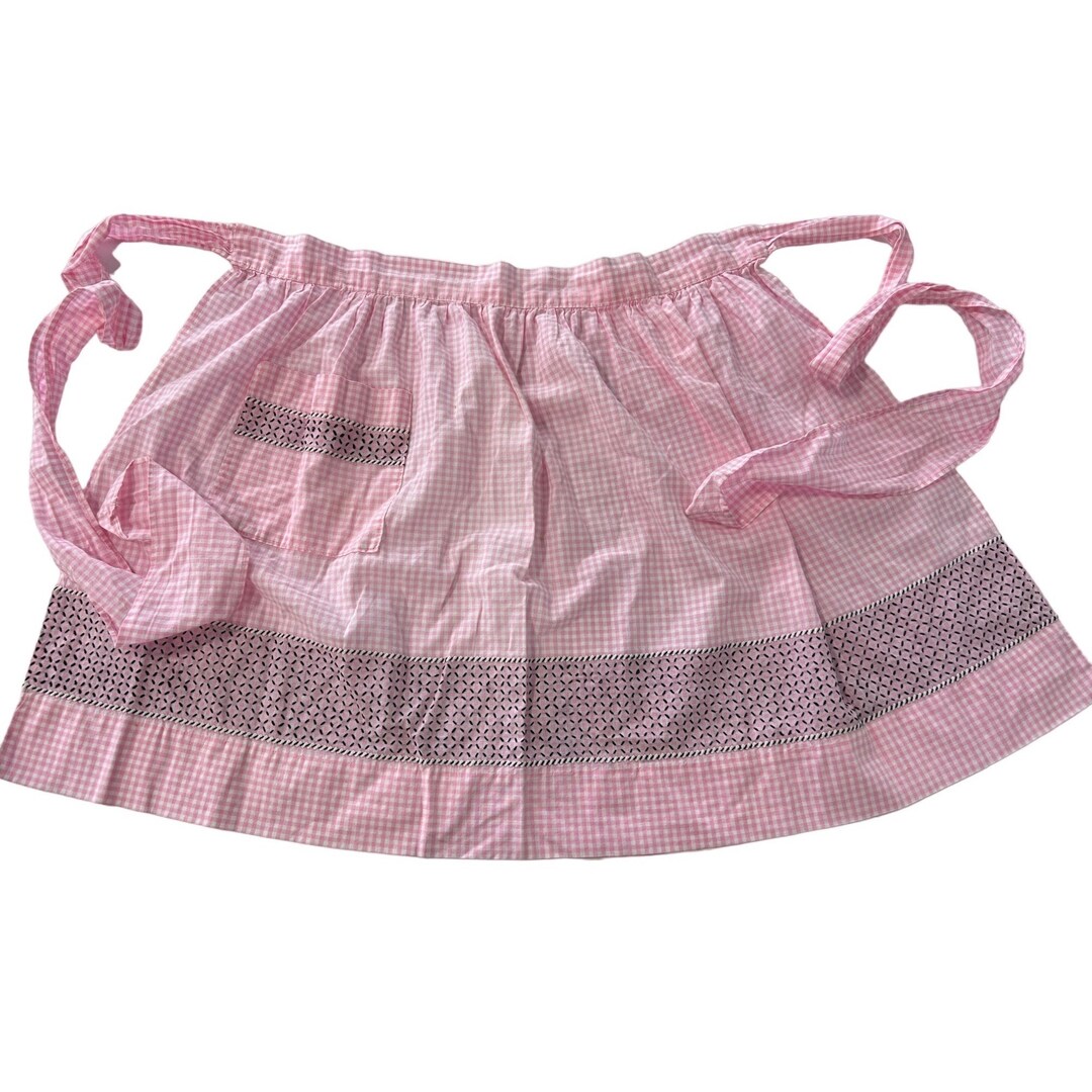 Vintage Gingham Waist Apron Womens Pink White Embroidered Retro June ...