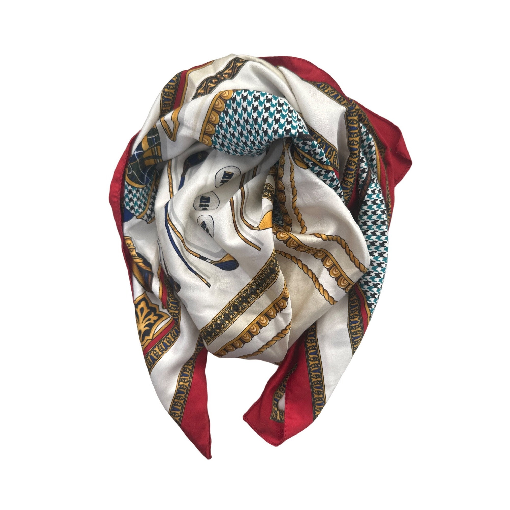 Vintage the Meteor Style Golf Club Print Square Scarf Lightweight Satin ...