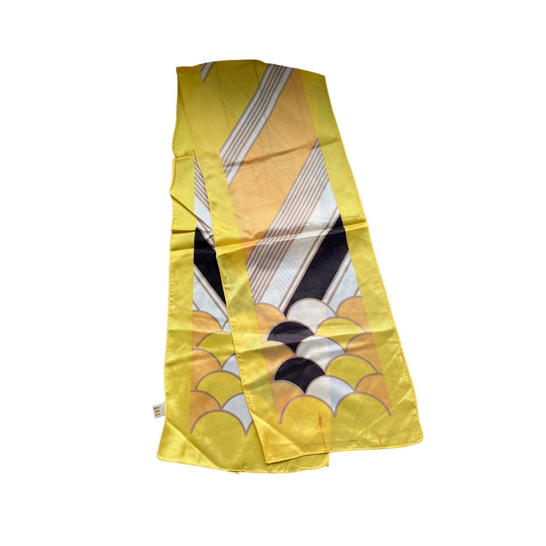 Vintage Scarf Yellow Black Gold Mermaid Scale Abstract Silk Scarf ...