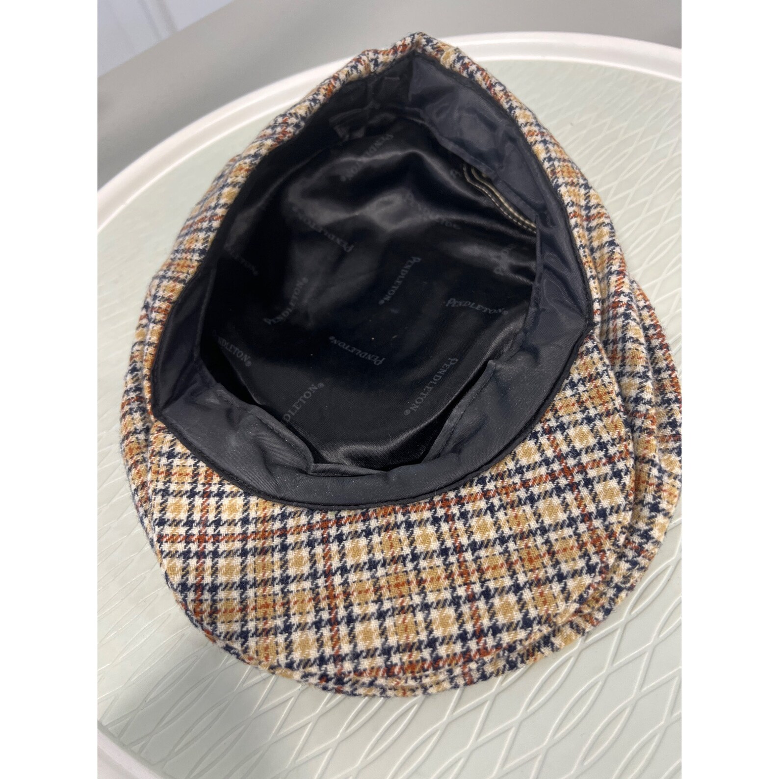 Pendleton Vintage Check Wool Newsboy Flat Cap Men's L Snap Front Tan ...