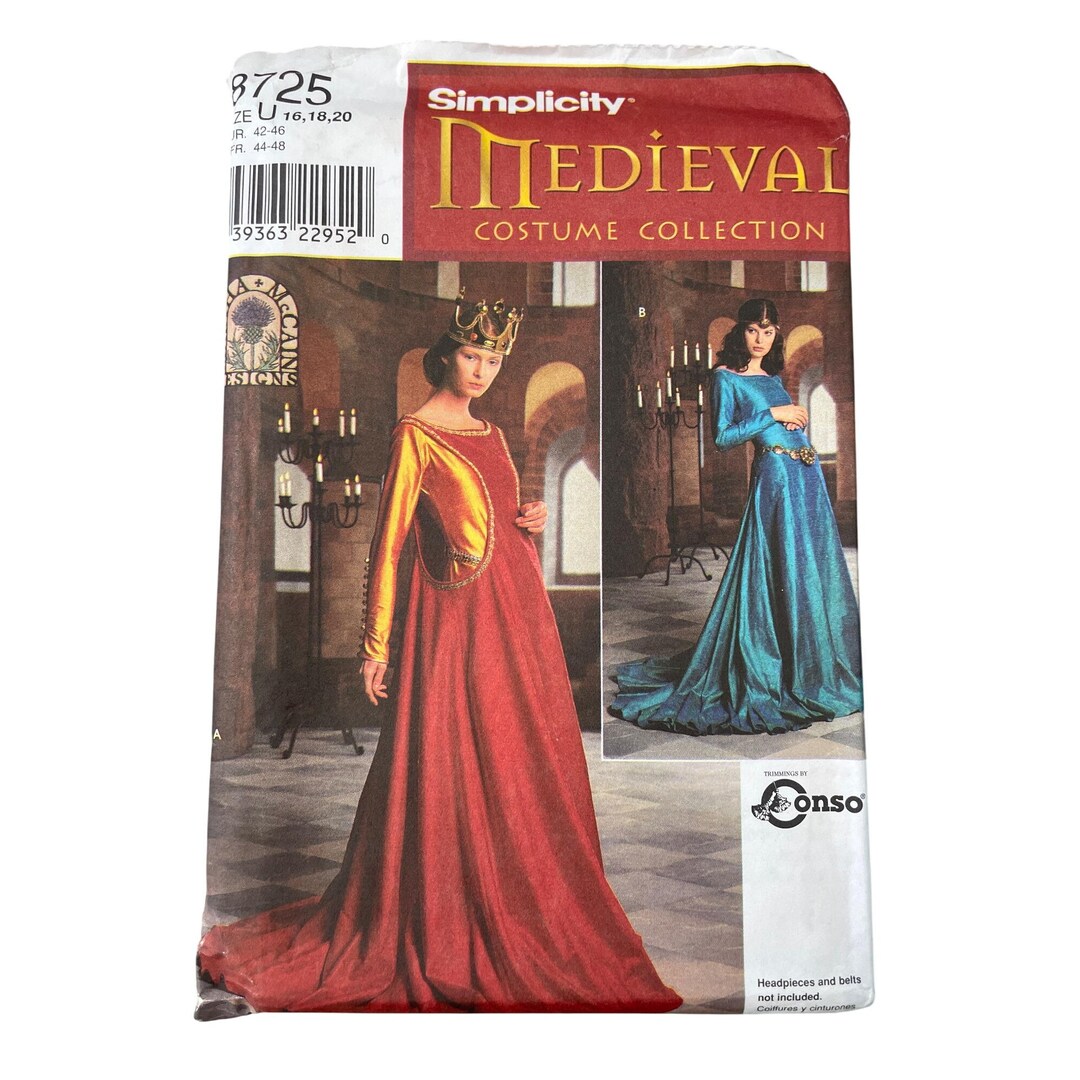 Simplicity 8725 Medieval Costume Sizes 16-20 Sewing Pattern Gown ...