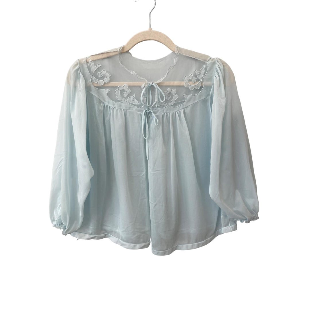 Vintage 60s Michelene Sheer Lace Bed Jacket Women S Blue Fairy Ethereal ...